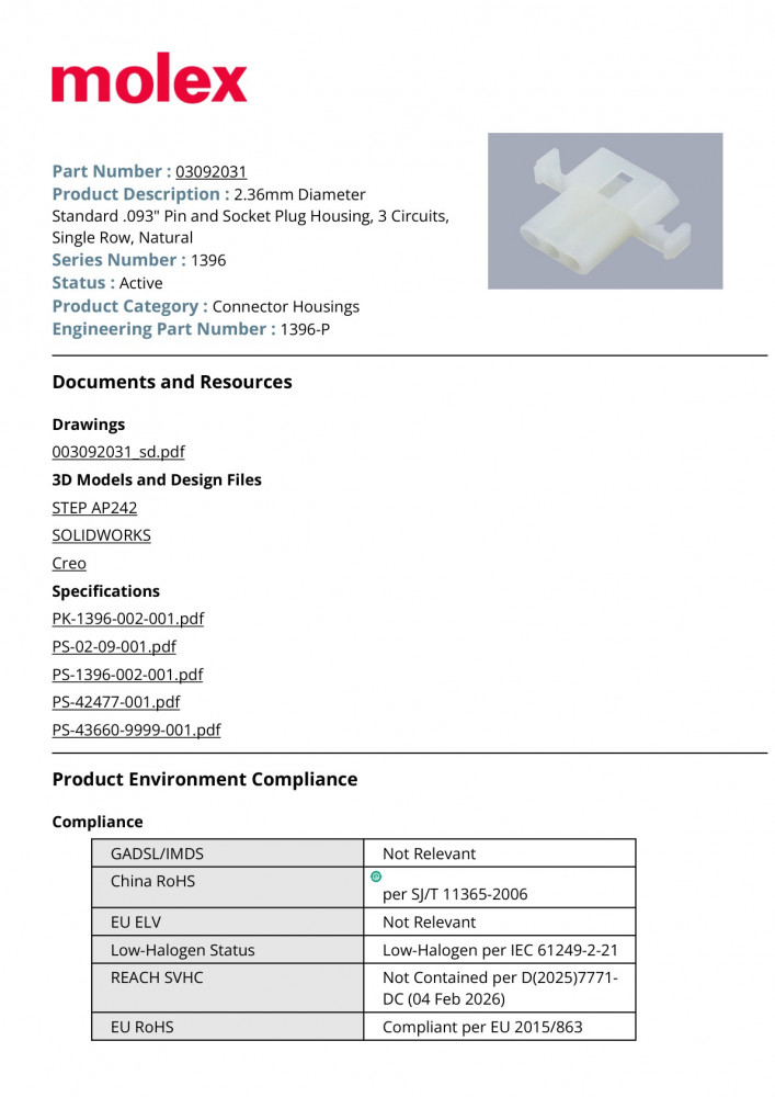 Molex product document preview, page 1