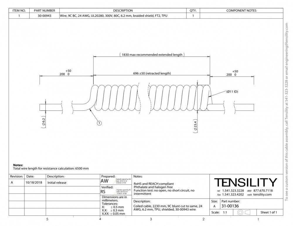 Technical drawing image for Tensility International 31-00136 cable assembly