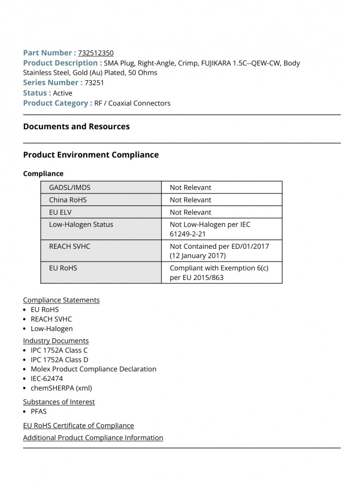 MOLEX 732512350 technical document image, page 1