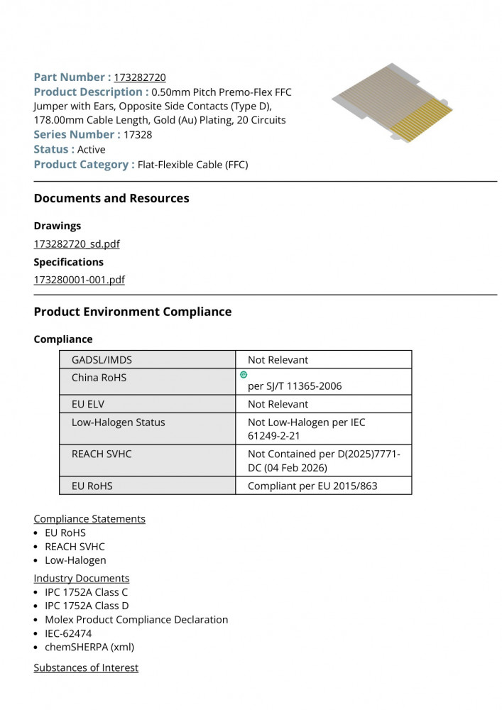 MOLEX 173282720 technical document page 1