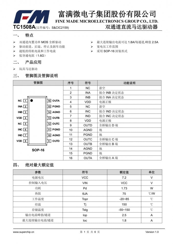 TC1508A datasheet page 1