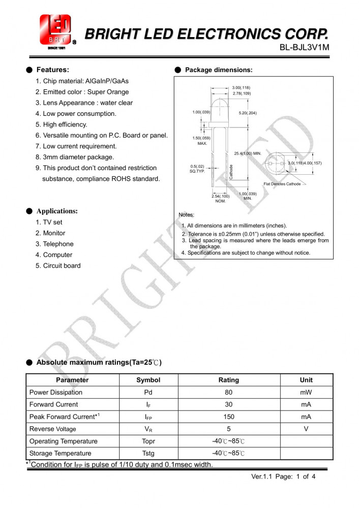 BL-BJL3V1M datasheet page 1