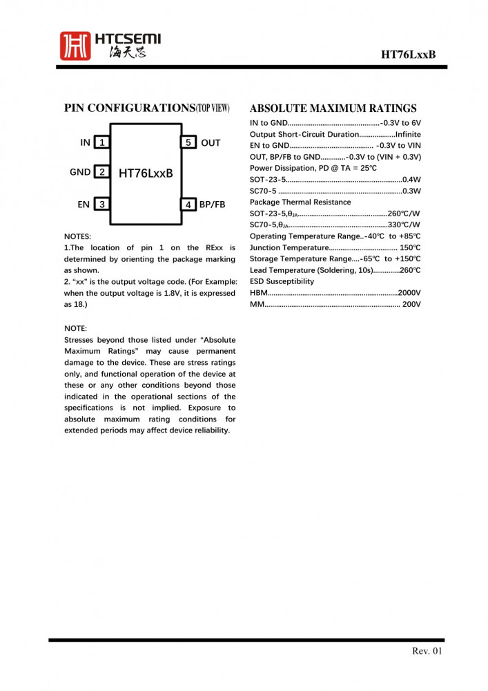 HT76L33BRTZ datasheet page 2
