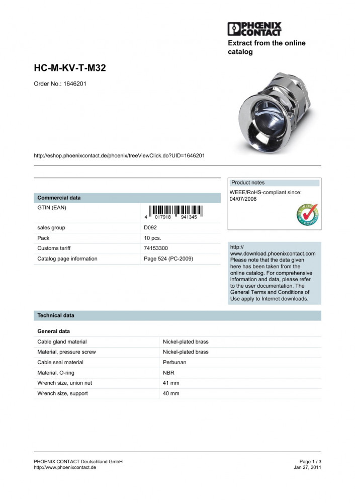 Phoenix Contact 1646201 product documentation page 1