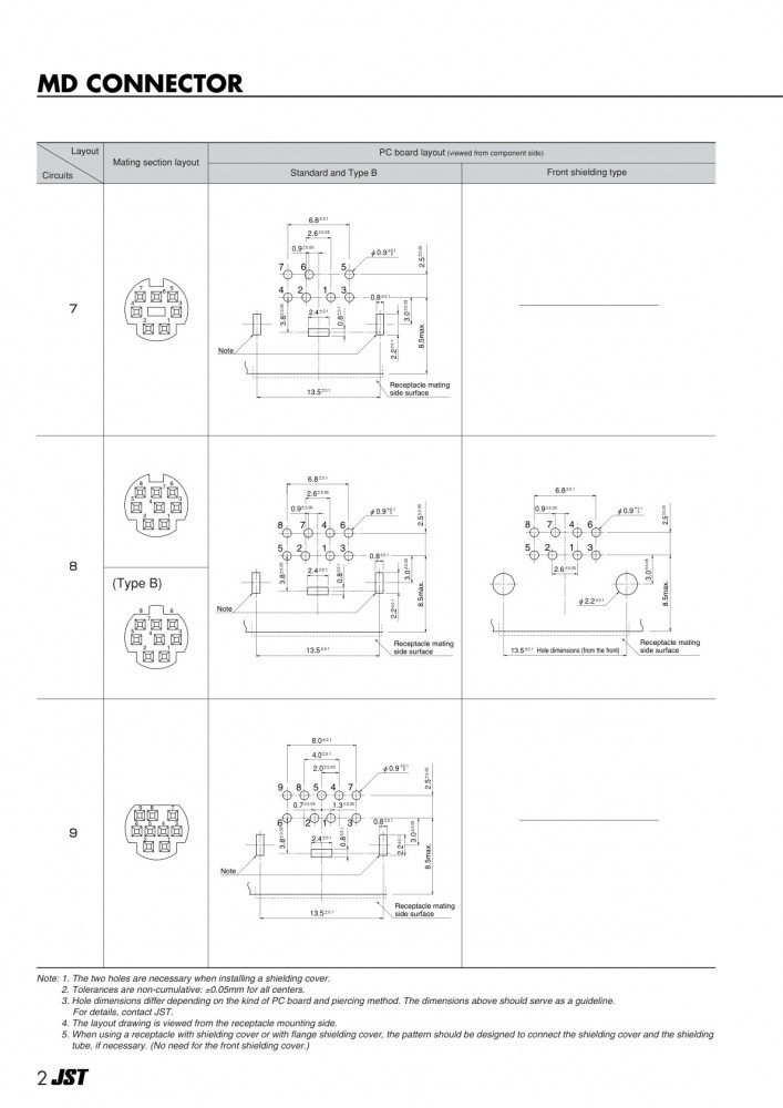 JST MD connector datasheet page 2