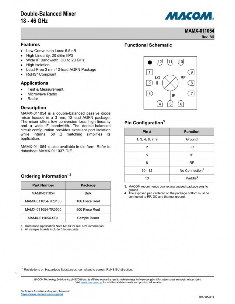 MAMX-011054 datasheet page 1
