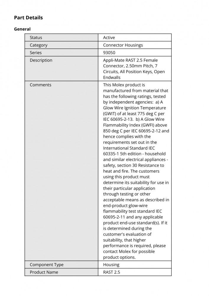 Technical document page 2 for MOLEX 930502001