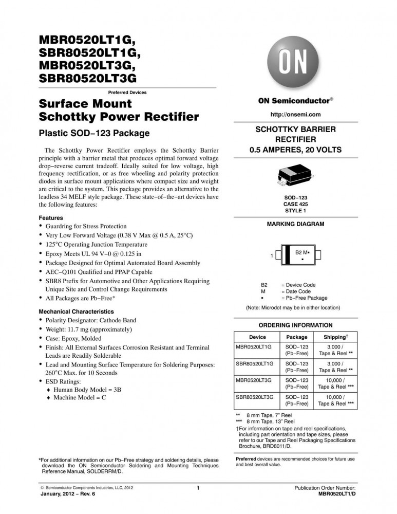 MBR0520LT1G datasheet page 1