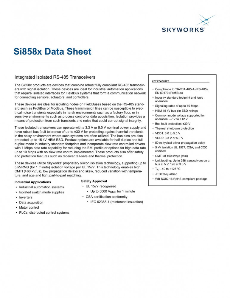 SI858x datasheet page 1