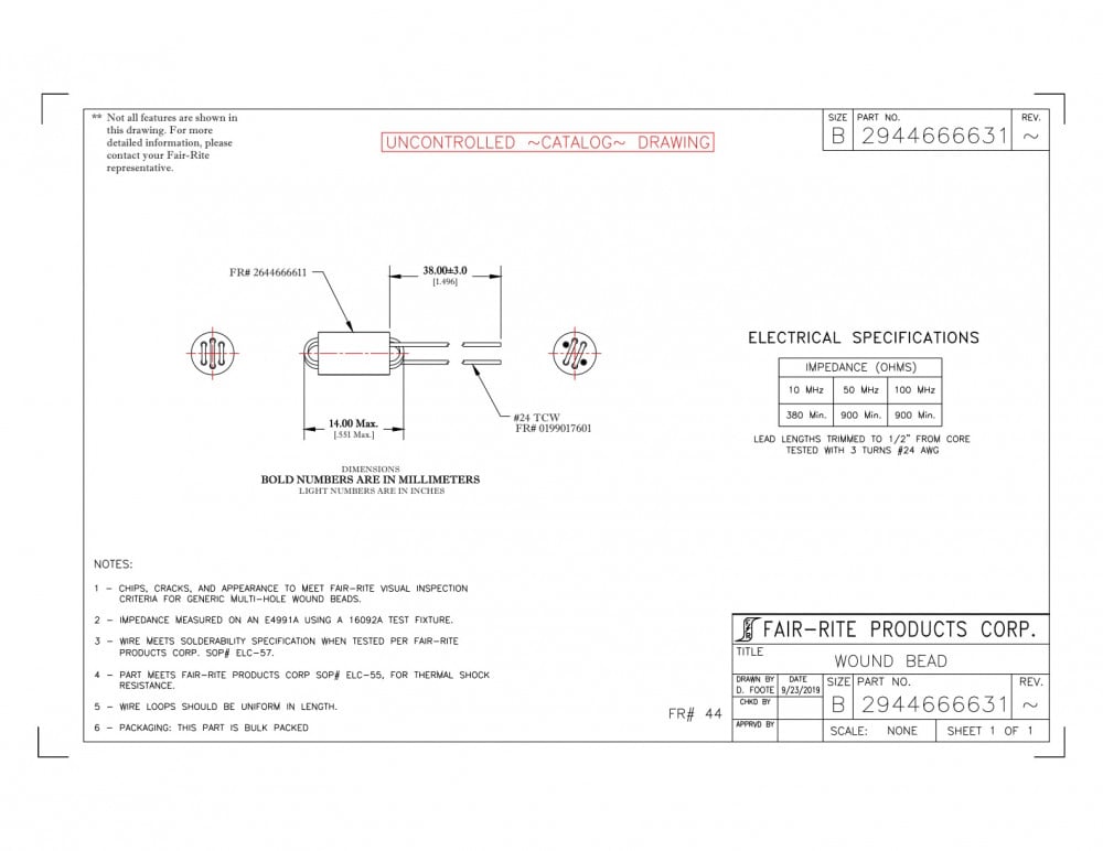 Fair-Rite 2944666631 technical drawing