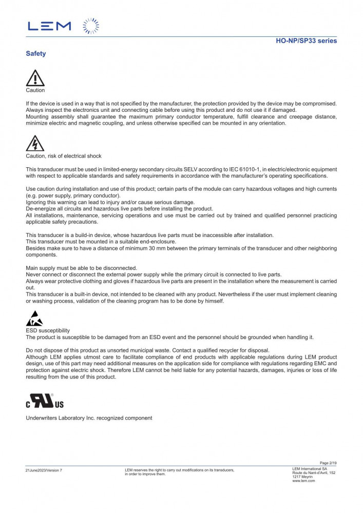 LEM HO-NP/SP33 datasheet page 2