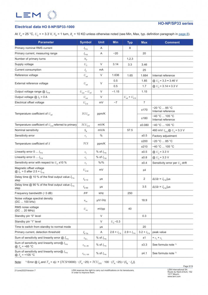 LEM HO-NP/SP33 datasheet page 5