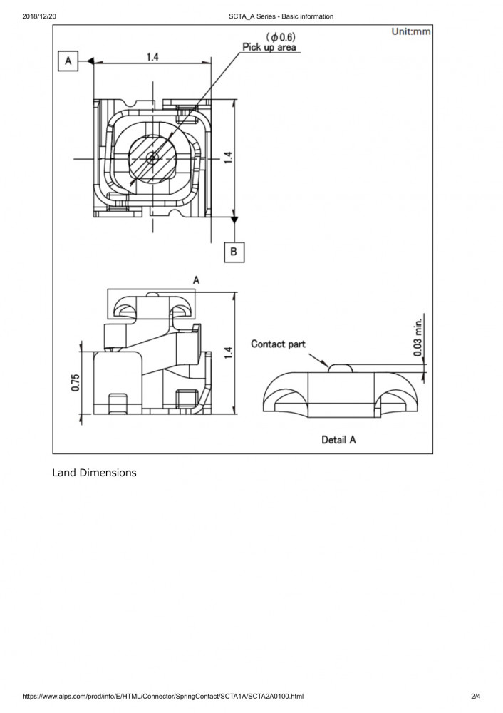 SCTA2A0100 land dimensions reference