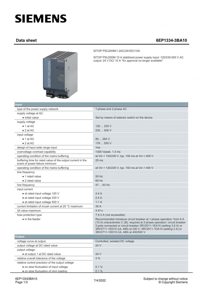 SIEMENS 6EP13343BA10 technical document page 1