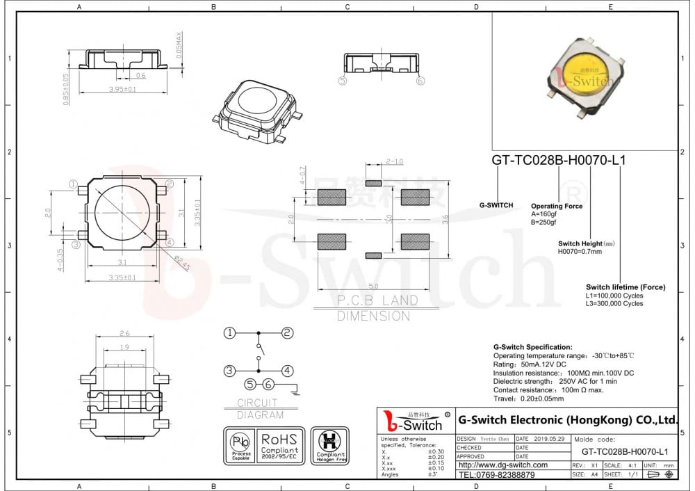 GT-TC028B-H0070-L1 technical document page