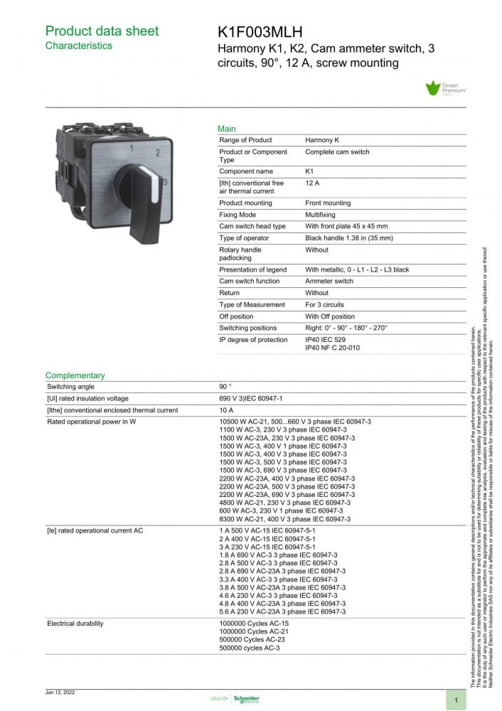 K1F003MLH technical document page 1