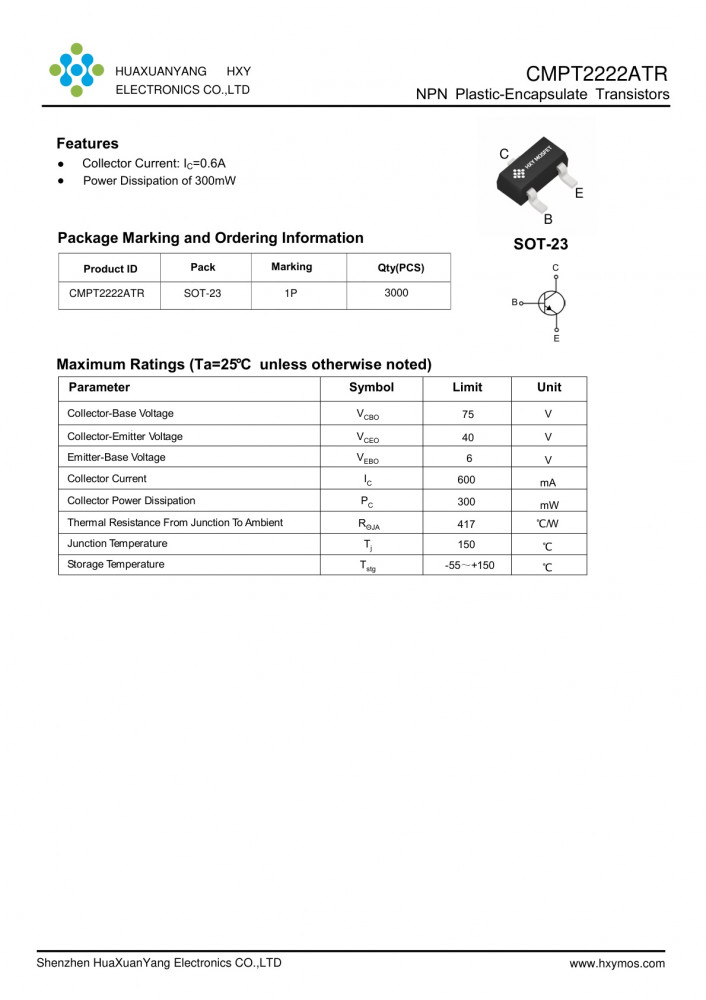 CMPT2222ATR-HXY datasheet page 1