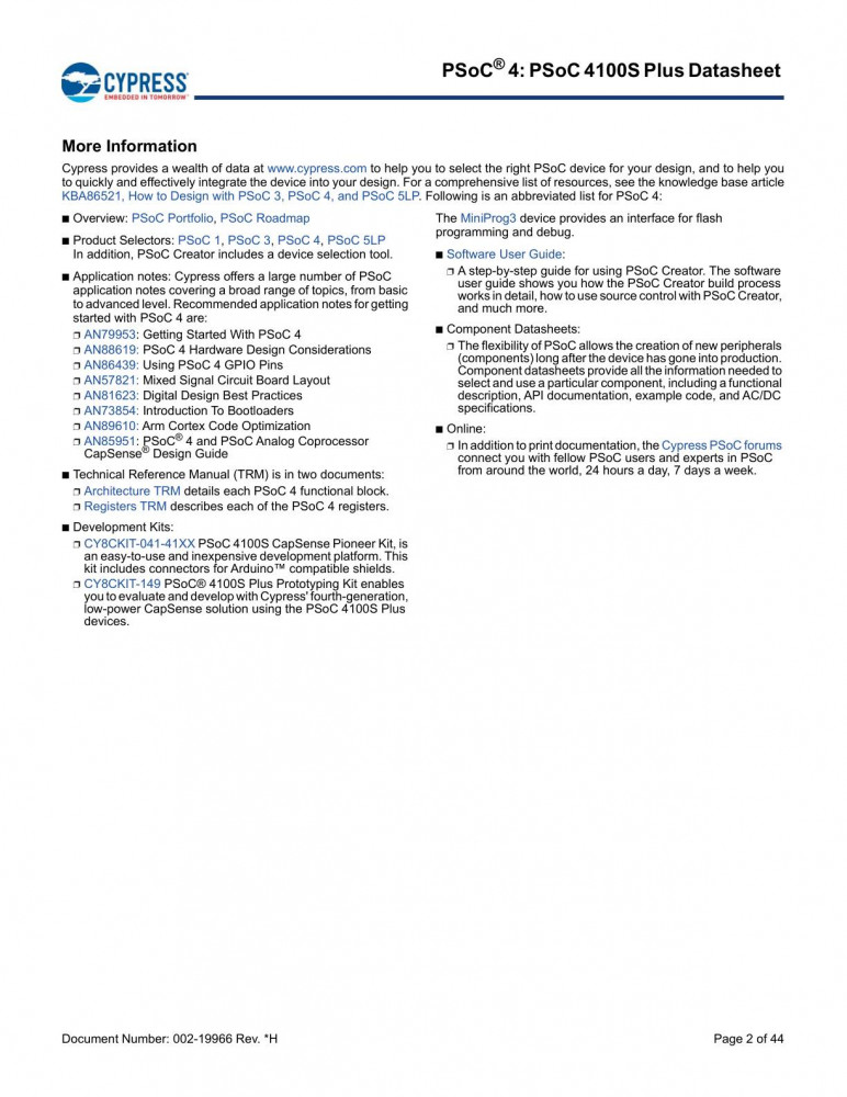 PSoC 4100S Plus document page 2