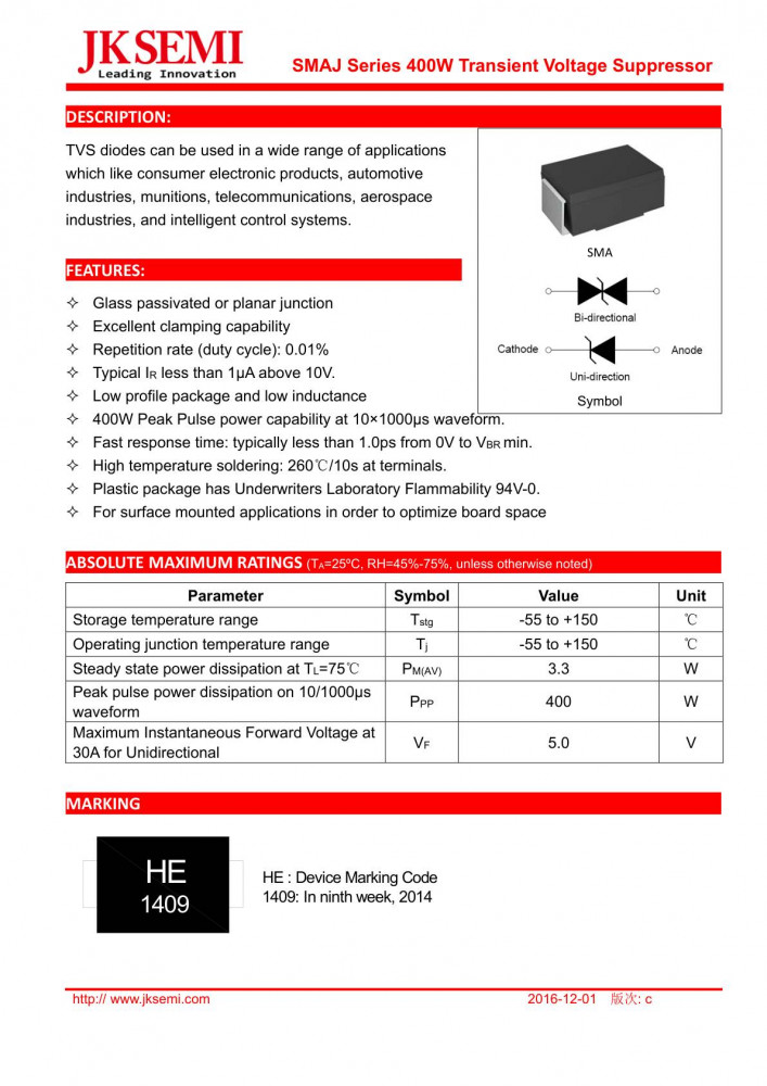 JKSEMI SMAJ16CA datasheet page 1