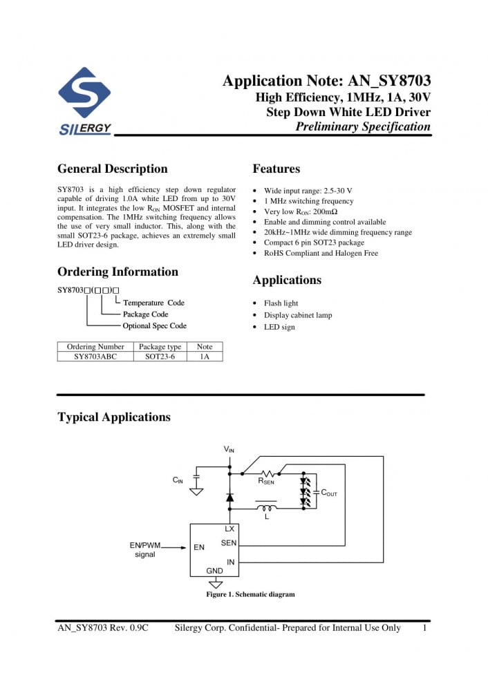 SY8703ABC datasheet page 1