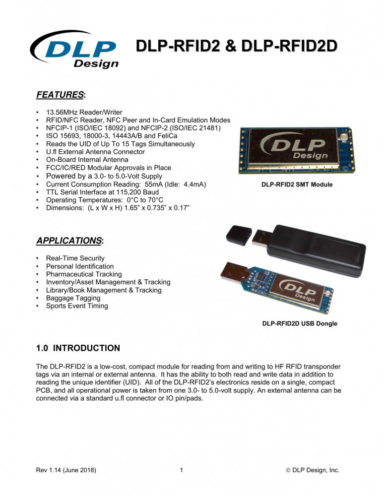 DLP-RFID2D product documentation page 1