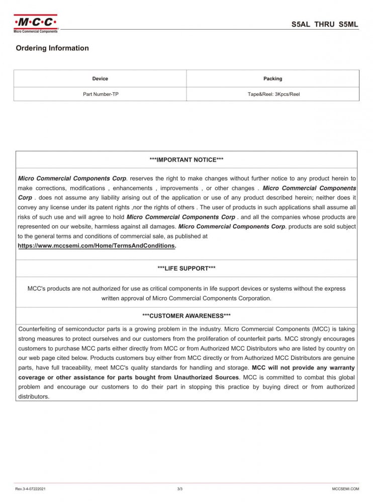 MCC S5ML-TP datasheet page 3