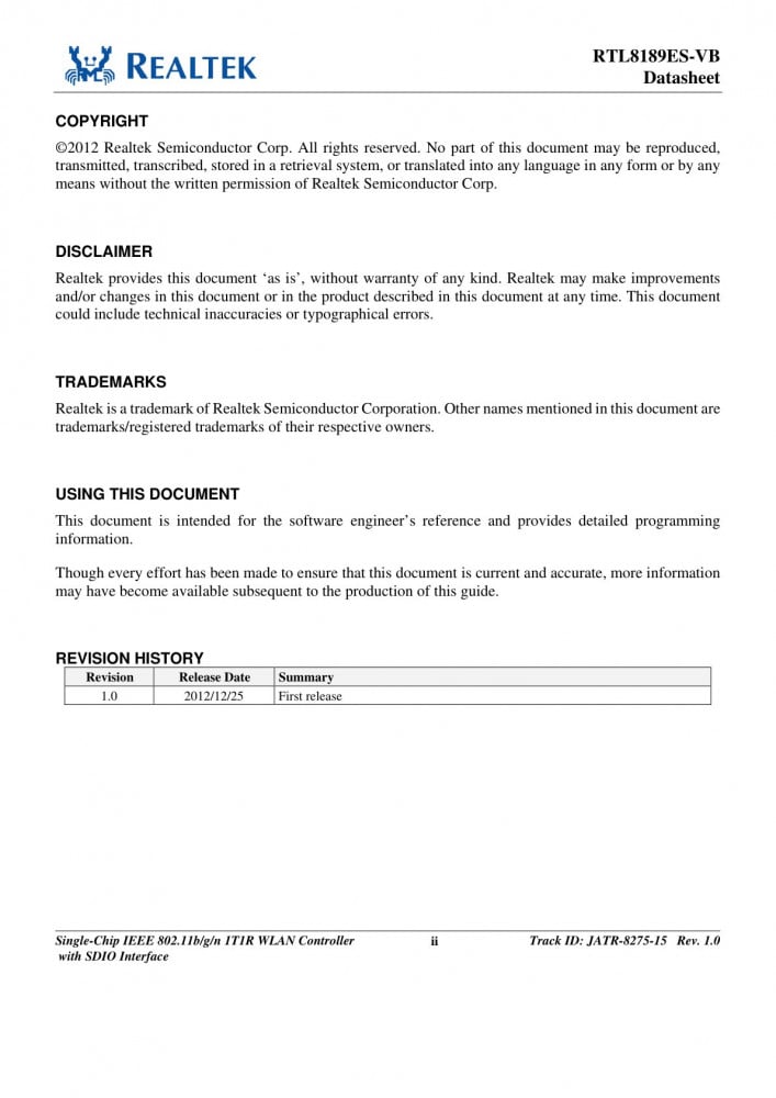 RTL8189ES-VB-CG datasheet page 2