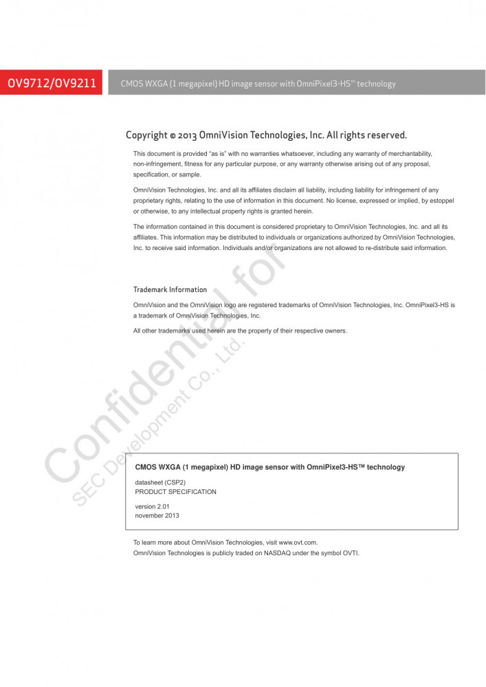 OV09712 datasheet page 2