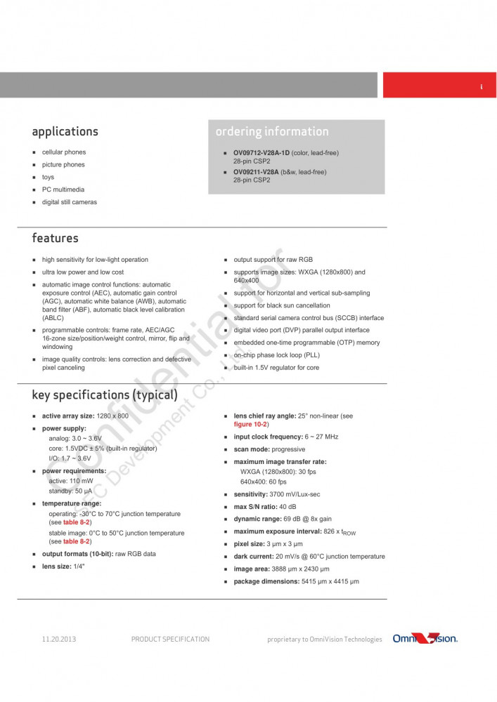 OV09712 datasheet page 3