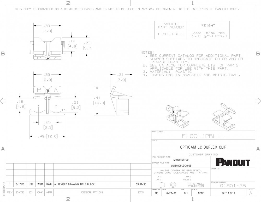 FLCCLIPBL-L OptiCam LC Duplex Clip customer drawing preview