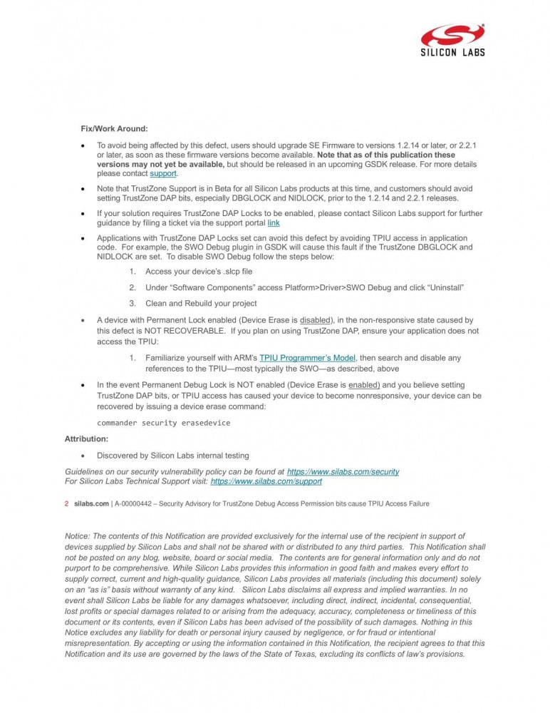 Silicon Labs product document page 2