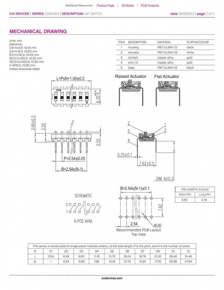 CUI DS04 series mechanical drawing