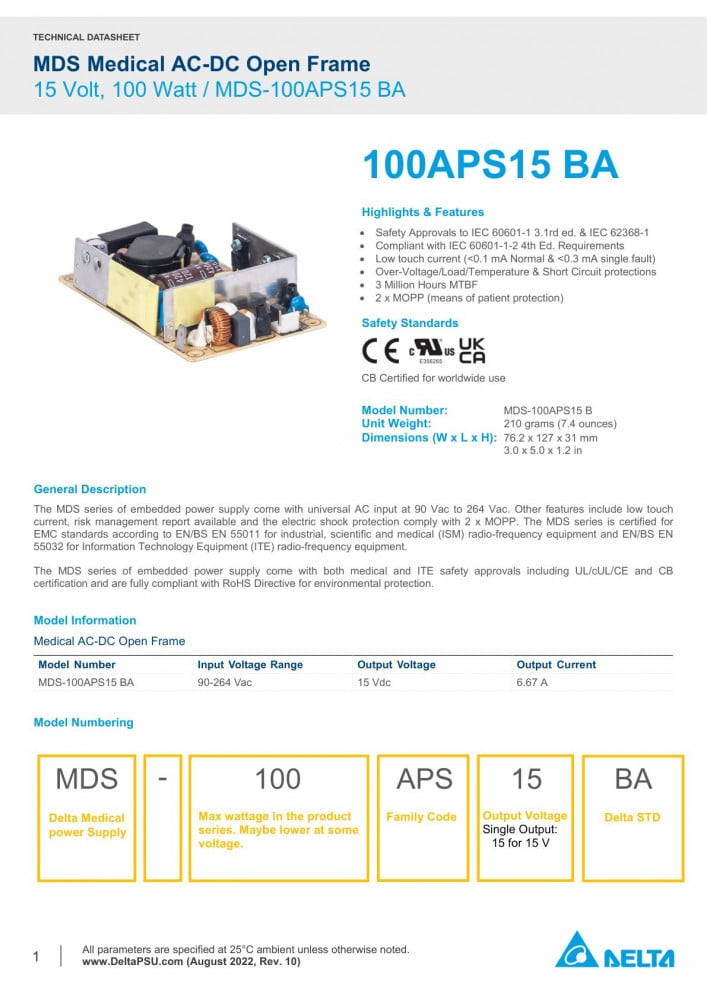 MDS-100APS15 BA datasheet page 1