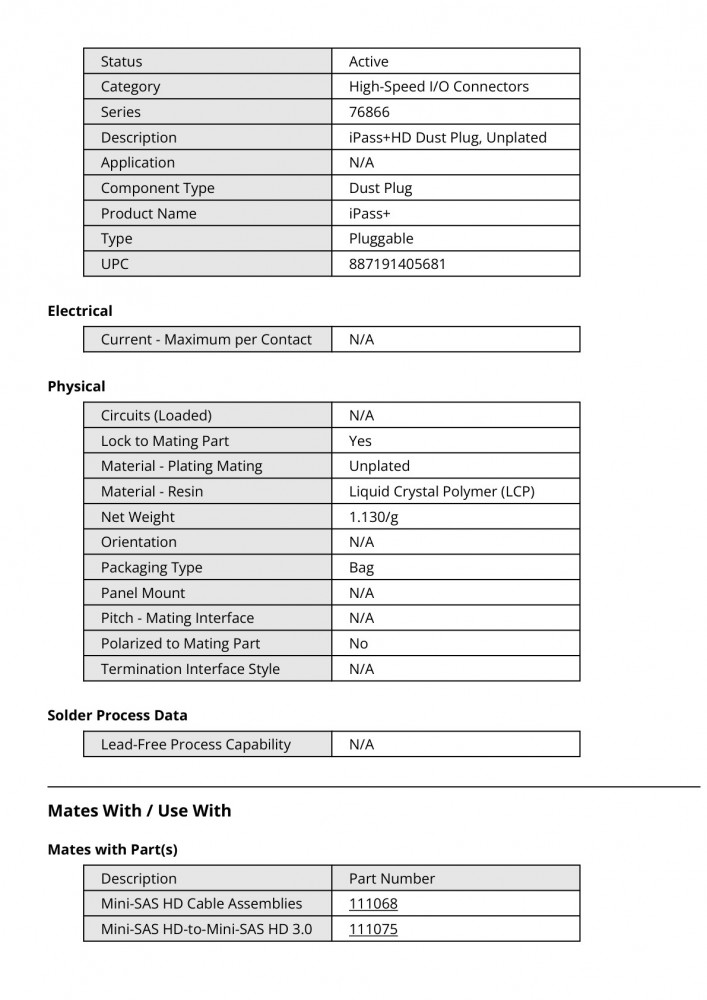 Technical document image 2 for MOLEX 768668807
