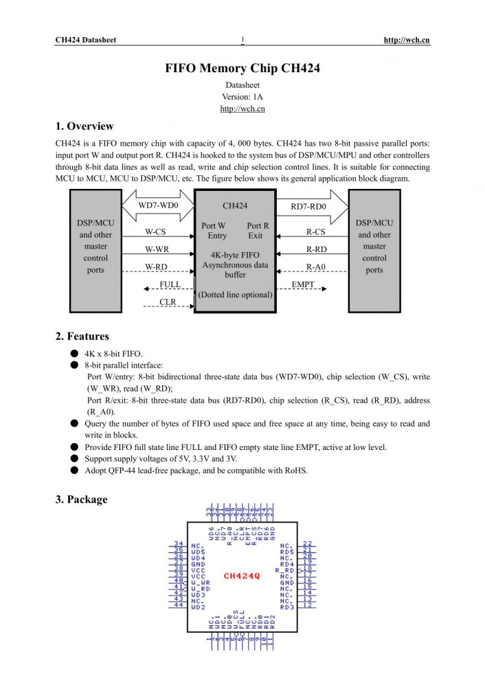 CH424Q datasheet page 1
