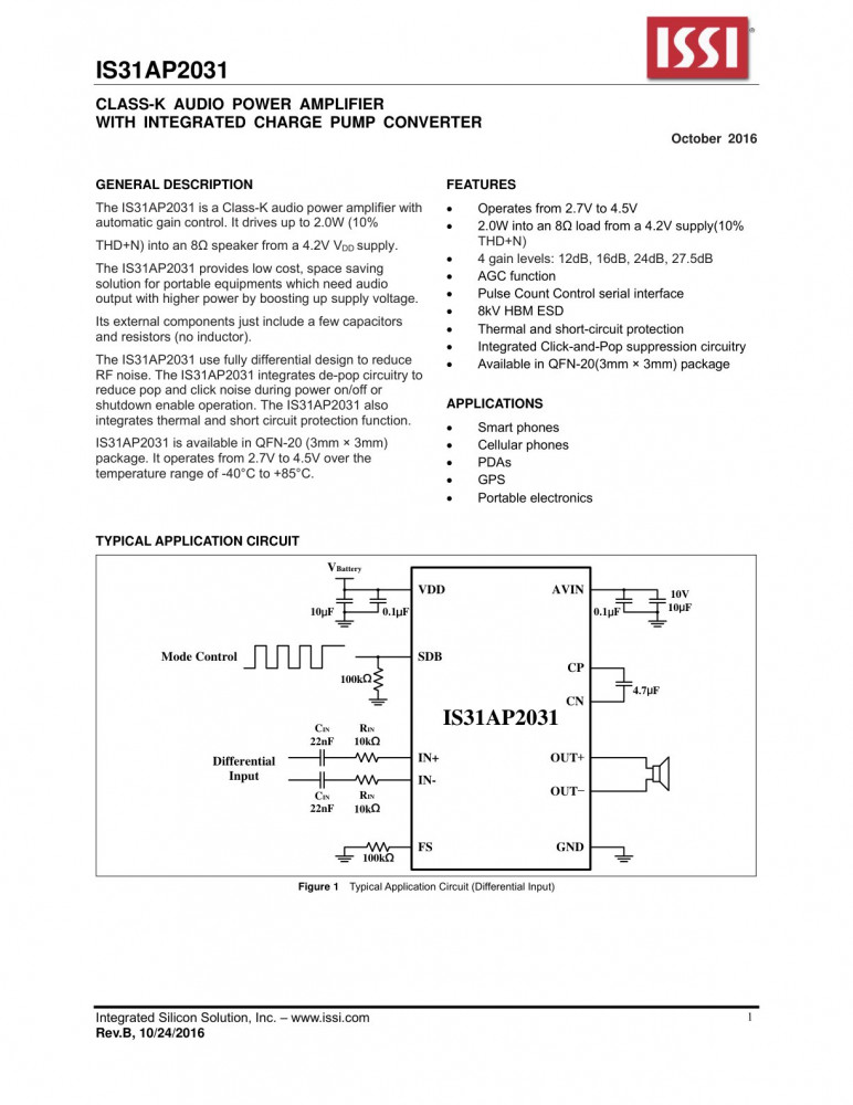 IS31AP2031 datasheet page 1