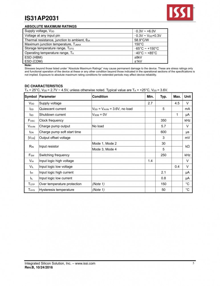 IS31AP2031 datasheet page 5