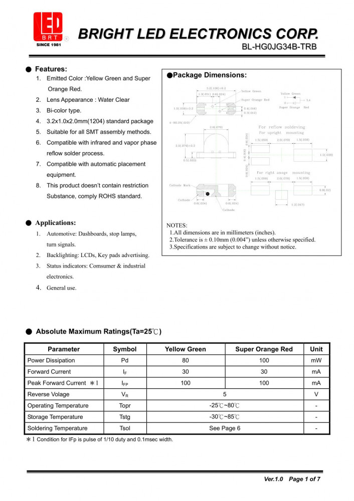 BL-HG0JG34B-TRB datasheet page 1