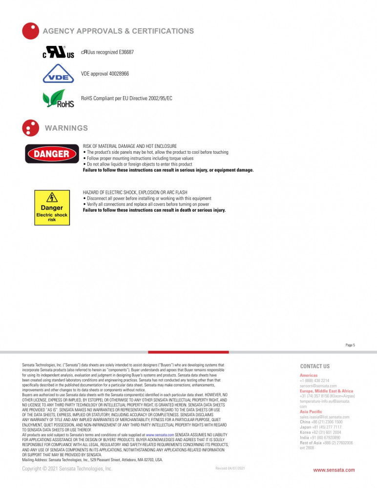 Sensata 6600 Series documentation page 5