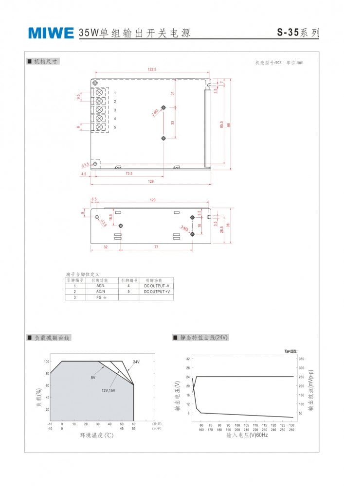 MIWE S-35-12 dimensions and terminal diagram