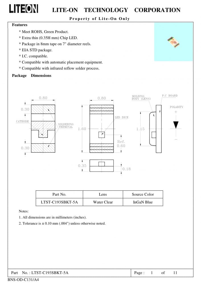 LTST-C193SBKT-5A datasheet page 1