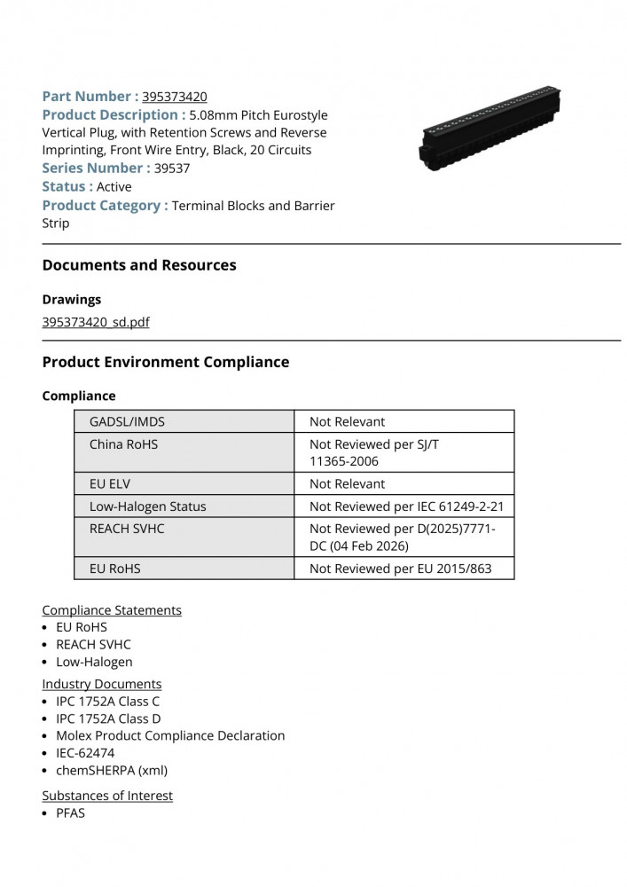 Molex cordset technical drawing, page 1