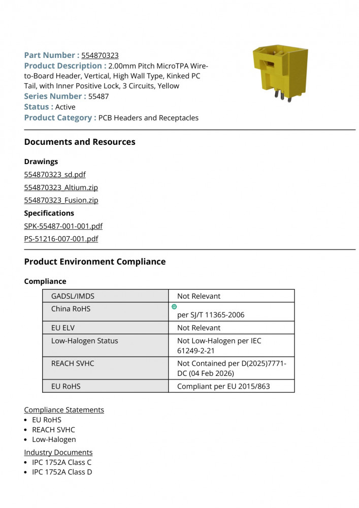 MOLEX 554870323 technical document preview, page 1