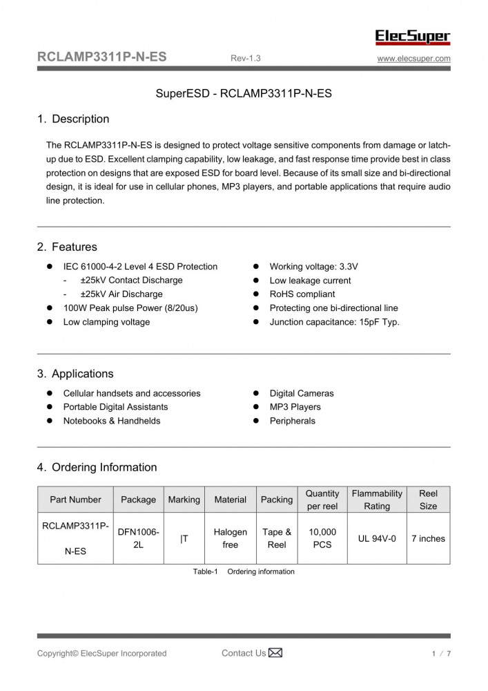 RCLAMP3311P-N-ES datasheet page 1