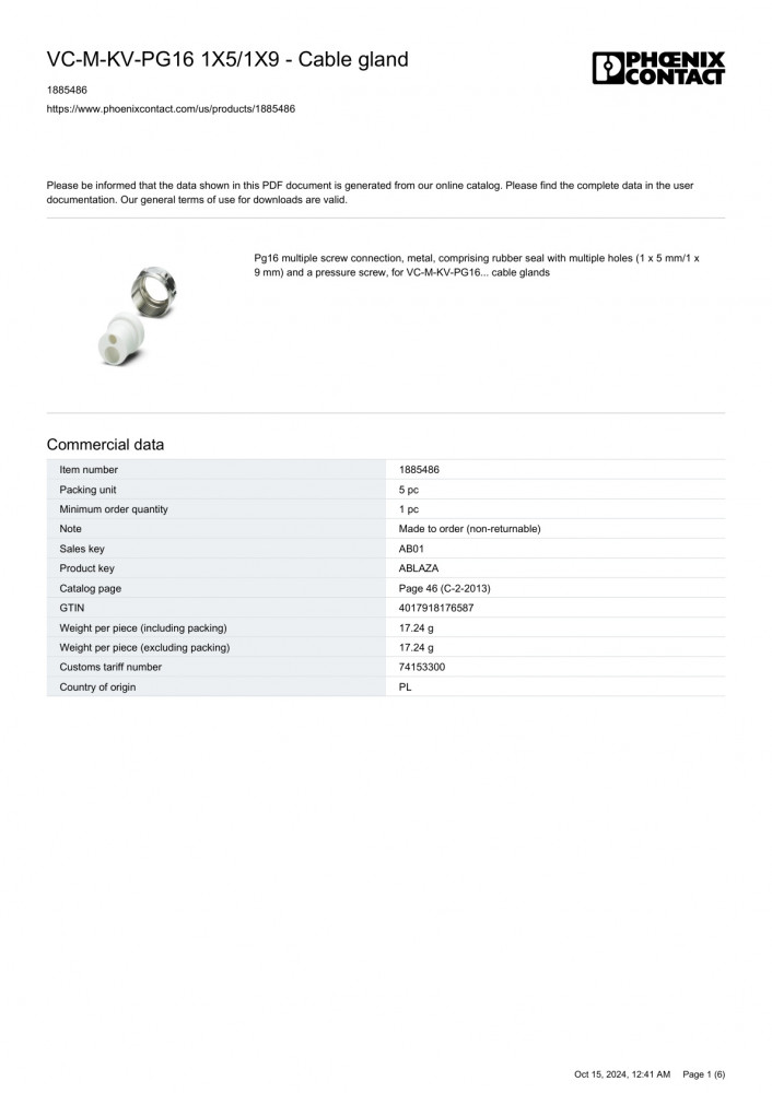 Phoenix Contact 1885486 technical document page 1