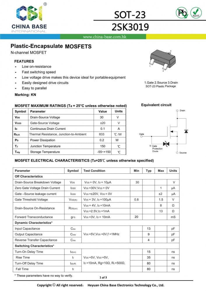 2SK3019 datasheet page 1