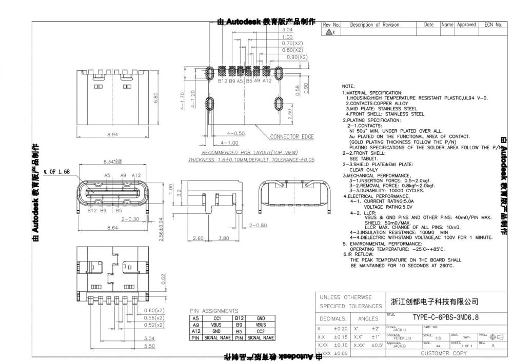 CAX TYPE-C-6PBS-3MD6.8 technical drawing