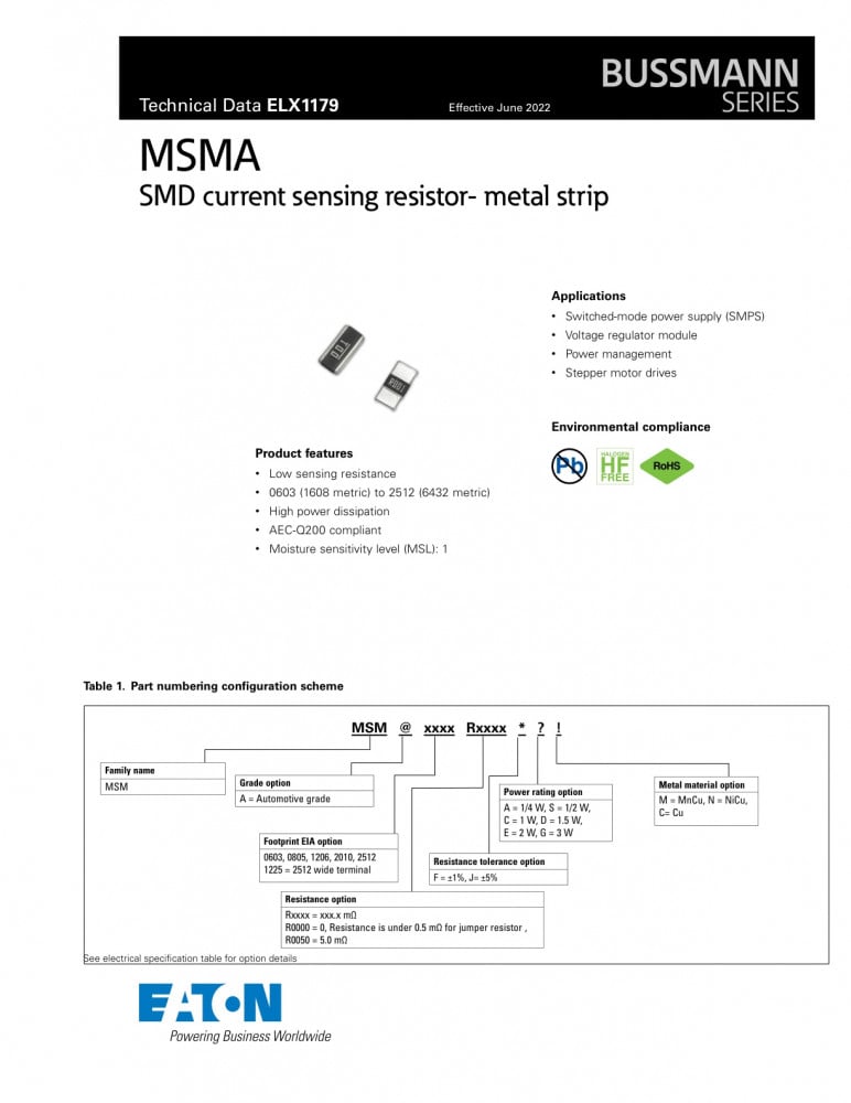 EATON MSMA datasheet page 1