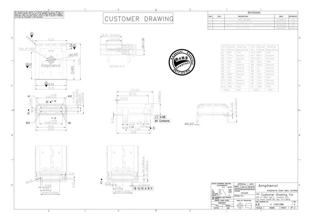 Amphenol 12401598 customer drawing page 1