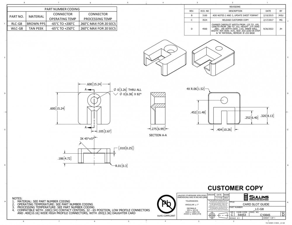 Sullins WLC-G8 card slot guide drawing preview